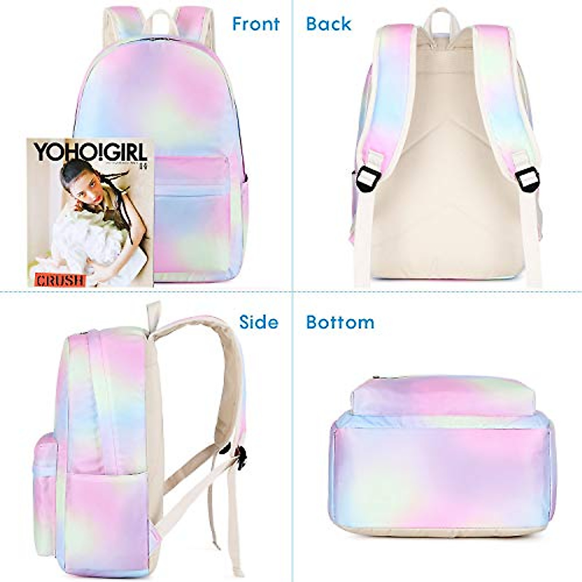 Pawsky Teen Girls School Backpack Kids Bookbag Set Water Resistant Laptop Backpack Casual Daypacks with Lunch Bag and Pencil Case