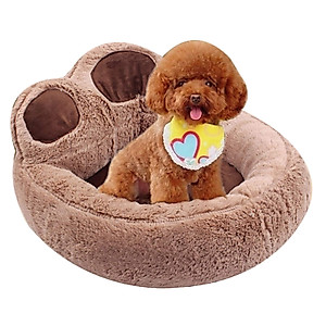 Durable Comfortable Natural Cat Dog Beds for Small Pet,Lovely Bear Paw Shape Dog Cats Pet Cushion Bed Warm Plush Soft Nests Kennel - White