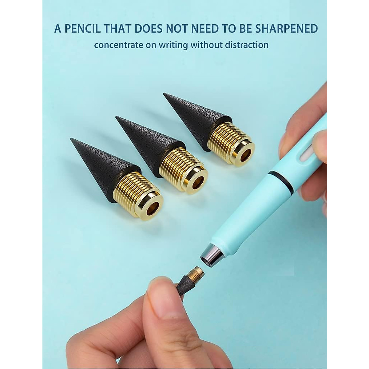 Homiimart New Unlimited Writing Eternal Pencil Creative No Ink Refill Replaceable Nib Erasable Pen No Need Sharpen Kid School Supplies Stationery Art Painting Sketch (Black)