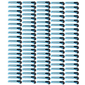MotoProducts 100 Sky Blue Retractable Utility Knife Wholesale 6 inch Manual Lock Bulk Box Cutter Snap Off Blade