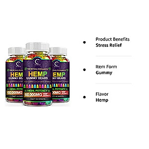 GPGP GreenPeople (3 Pack) Hemp Gummies 60,000mg Extra Strength, 100% Natural Hemp Oil Infused Bear Gummy, Promotes Focus Calm, Sleep and Calm Mood