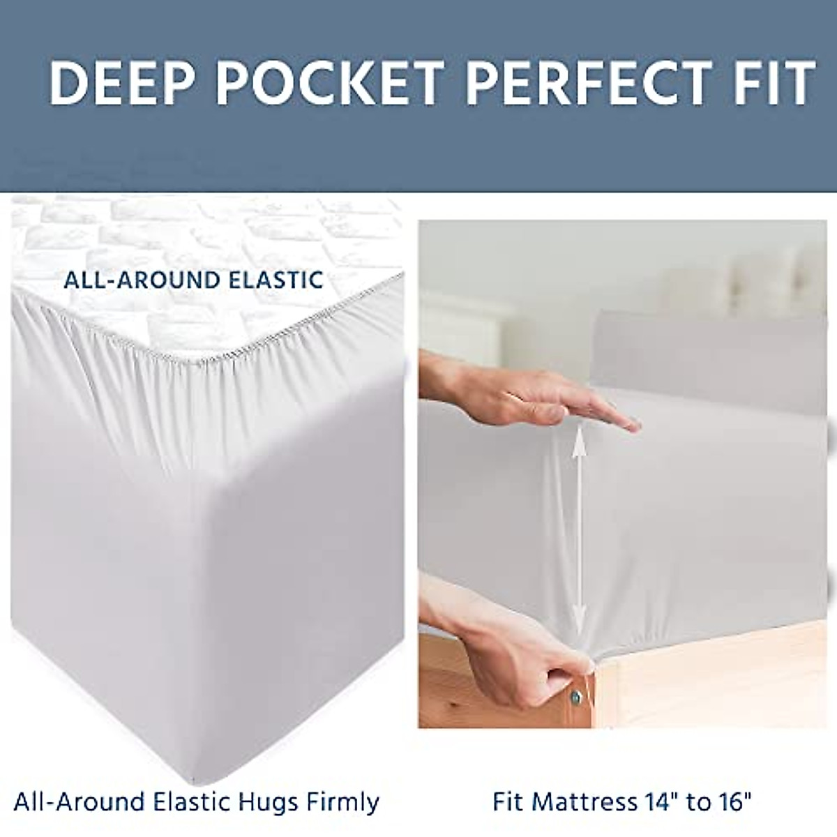 wavveUziz Bed Sheet Set Super Soft 100% Microfiber Sheet 1800 Brushed Microfiber Embroidered Full Size Bed Sheets 16-Inch Deep Pocket - 4 Piece, White