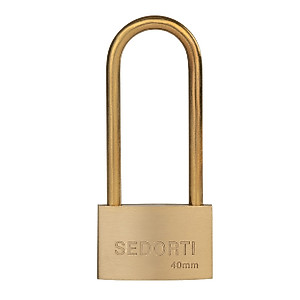 SEDORTI Weather Proof Lock, Keyed Alike Solid Brass Padlocks with Long Brass Shackle, Light Duty, 1-1/2" Wide Body, Marine Padlock, Anti Rust Lock, 2 Pack