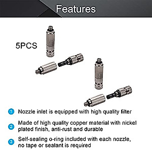 MroMax Copper Nickel Plated Misting Nozzle - 3/16inch Threaded 0.15mm Orifice Dia Fogging Spray Head for Outdoor Cooling System Silver Tone 5Pcs