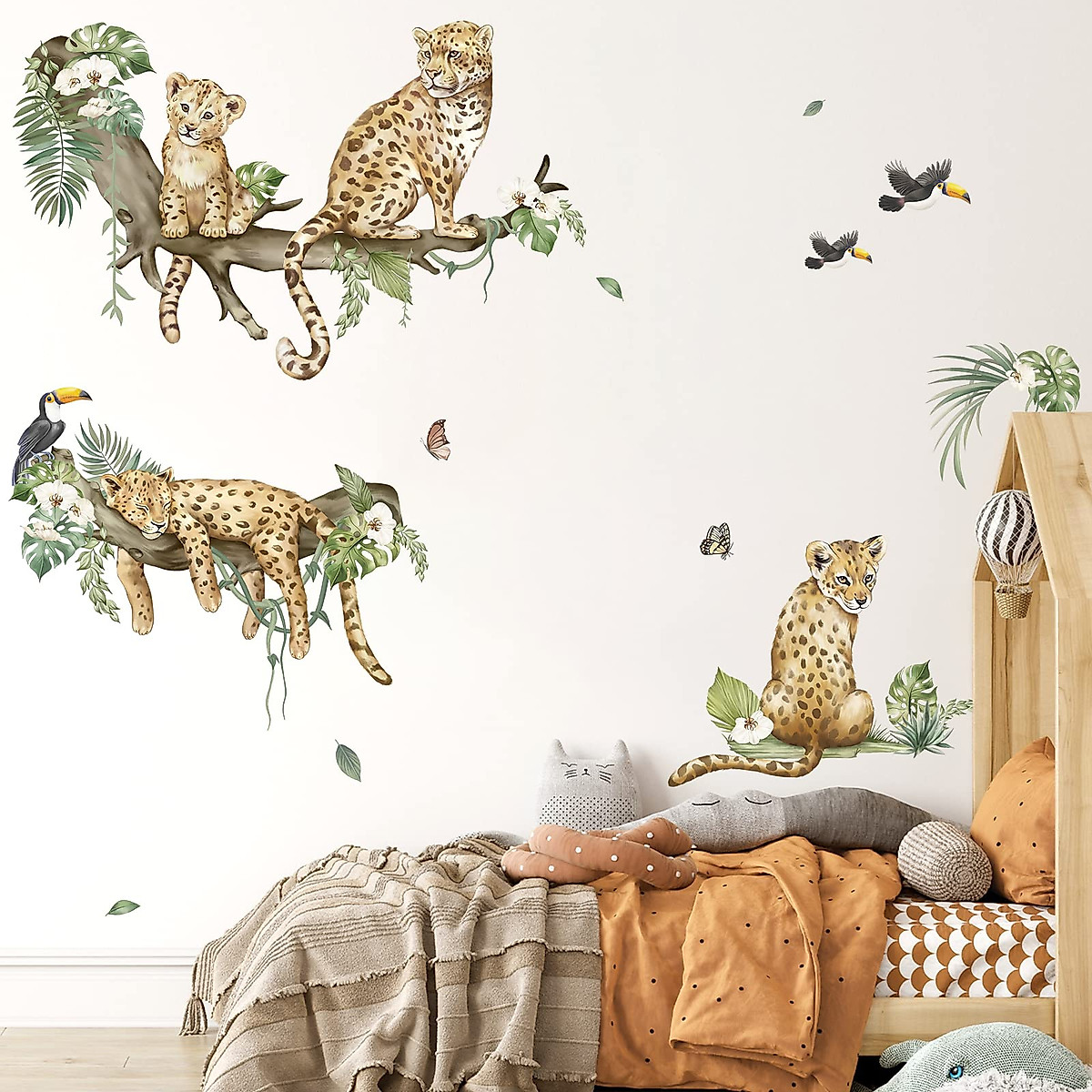 decalmile Leopard Safari Wall Decals Jungle Animals Cheetah Wall Stickers Baby Nursery Boys Girls Bedroom Playroom Home Decor