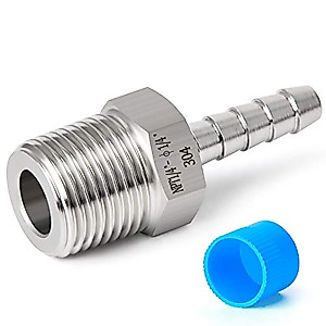 TAISHER 5PCS Forging of 304 Stainless Steel of Air Hose Fittings, Hose Barb Fittings 1/4" Barb x 1/4" MNPT Pipe Adapter with 5PCS Hose Clamp