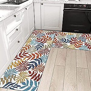 Pauwer Anti Fatigue Kitchen Floor Mat Set of 2 Waterproof Non Skid Kitchen Rugs and Mats Heavy Duty PVC Foam Cushioned Kitchen Runner Floor Mat Carpet for Kitchen Laundry Office
