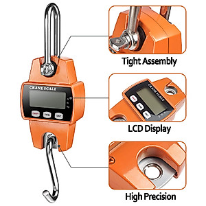 RoMech 660lb Digital Hanging Scale with Cast Aluminum Case, Handheld 300Kg Mini Crane Scale with Hooks for Farm Hunting Fishing Outdoor (Orange)