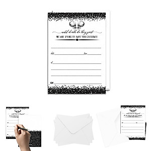 Paper Clever Party Glam Skull Halloween Invitations with Envelopes (25 Pack) - Halloween Wedding, Until Death Bridal Shower - Gothic Black & White 5x7 Blank Cards