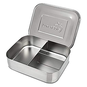 LunchBots Medium Trio II Snack Container - Divided Stainless Steel Food Container - Three Sections for Snacks On the Go - Eco-Friendly, Dishwasher Safe, BPA-Free - Stainless Lid - All Stainless