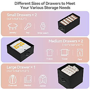 Furnulem Dresser for Bedroom Organization Fabric Dresser Units with 5 Storage Drawers Sturdy 2 Tier Shelf Large Space Dresser Bedroom Dresser for Hallway Entryway Dorm Black