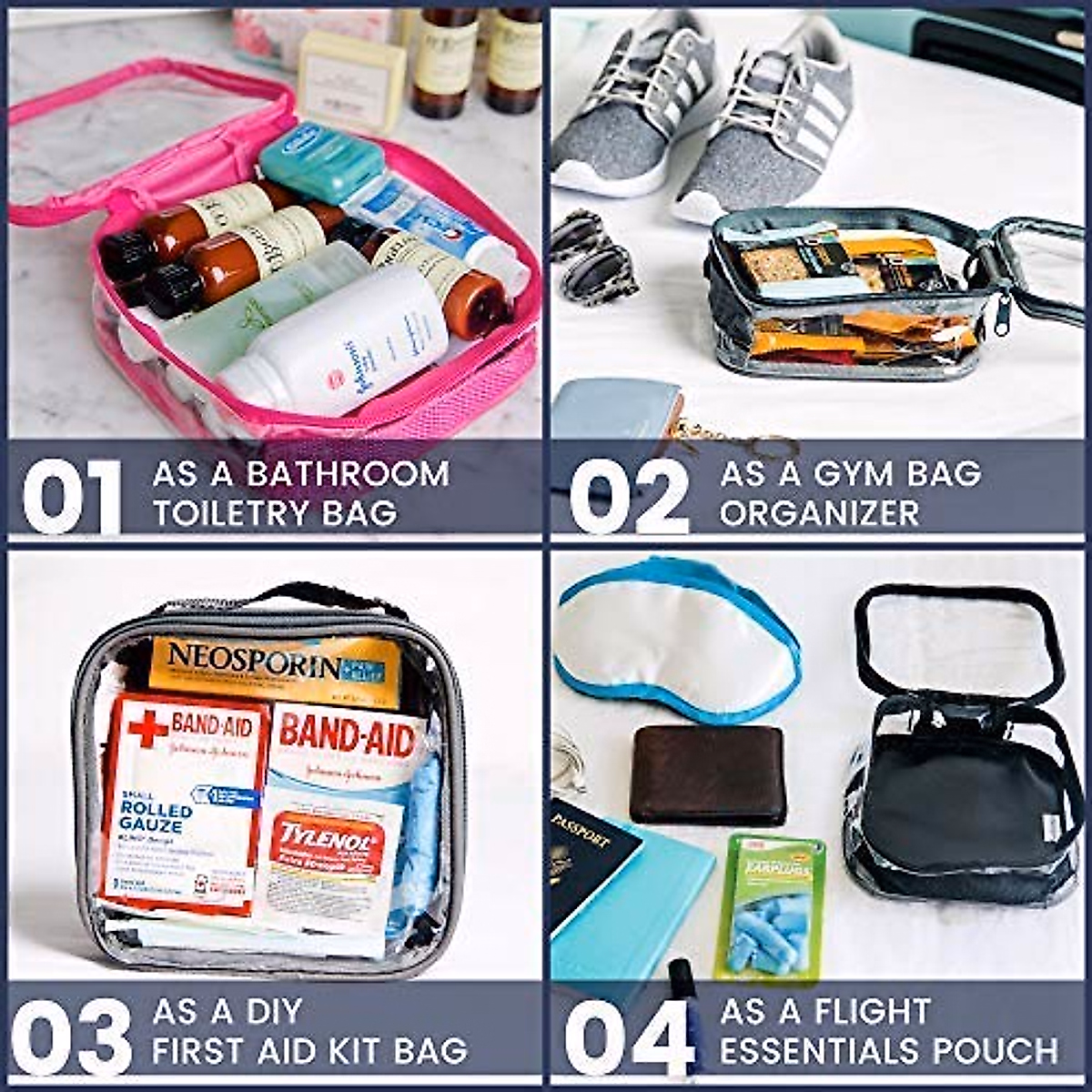 EzPacking Clear TSA Approved 3-1-1 Travel Toiletry Bag for Carry On/Quart Size Transparent Liquids Pouch for Airport Security/Reusable See Through Vinyl & PVC Plastic Organizer Men Women (Gray)