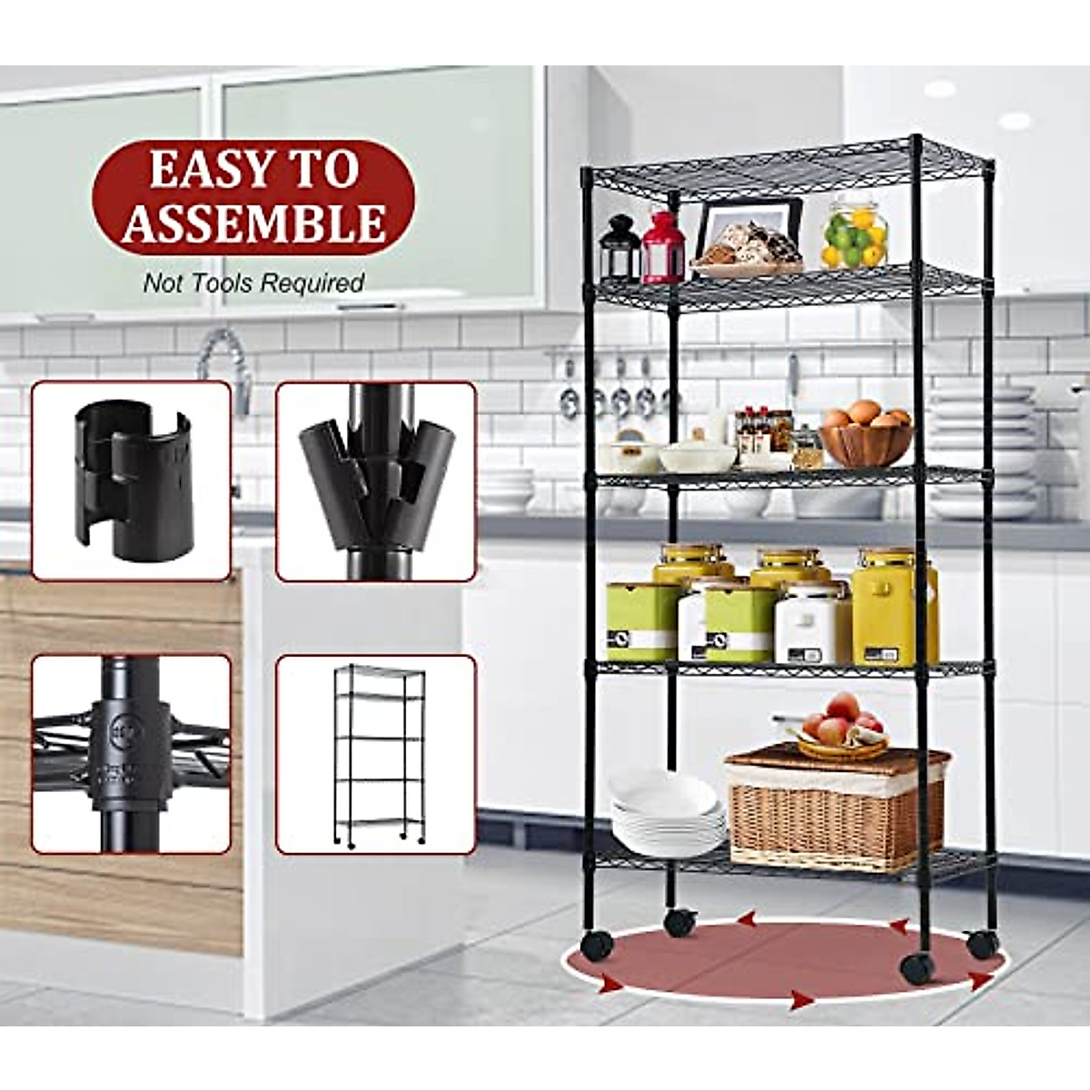 5 Tier Shelf Wire Shelving Unit, NSF Heavy Duty Wire Shelf Metal Large Storage Shelves Height Adjustable Utility for Garage Kitchen Office Commercial Shelving Steel Layer Shelf - 14"x30"x60", Black