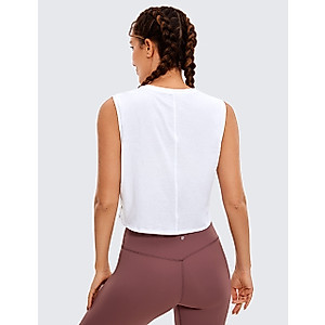 CRZ YOGA Pima Cotton Cropped Tank Tops for Women Workout Crop Top Sleeveless Athletic Shirts Loose Yoga Tops White Small