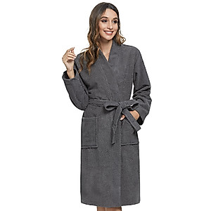 Orrpally Women Kimono Robes Lightweight Terry Cloth Bathrobe Knee Length Bath Robe Grey L