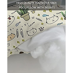 Recliner Head Pillow Ledge Loungers Chair Pillows with Insert Cartoon Animal Cat Fish Pattern Lumbar Pillow with Adjustable Strap Outdoor Waterproof Patio Pillows for Beach Pool Chair, 2 PCS