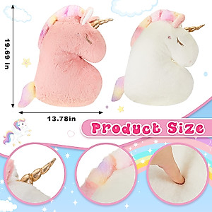 Maitys 2 Pcs Decorative Unicorn Pillows for Girls Bedroom Gift for Christmas Large Soft Unicorn Throw Pillows White Pink Fluffy Plush Stuffed Animal Pillows Birthday Baby Shower Cute Home Decor
