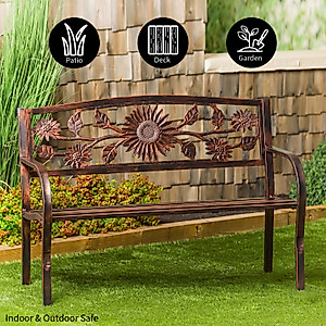 Plow & Hearth Weatherproof Outdoor Bench | Holds Up to 300 lbs | Garden Patio Porch Park Deck | Metal | Bronze