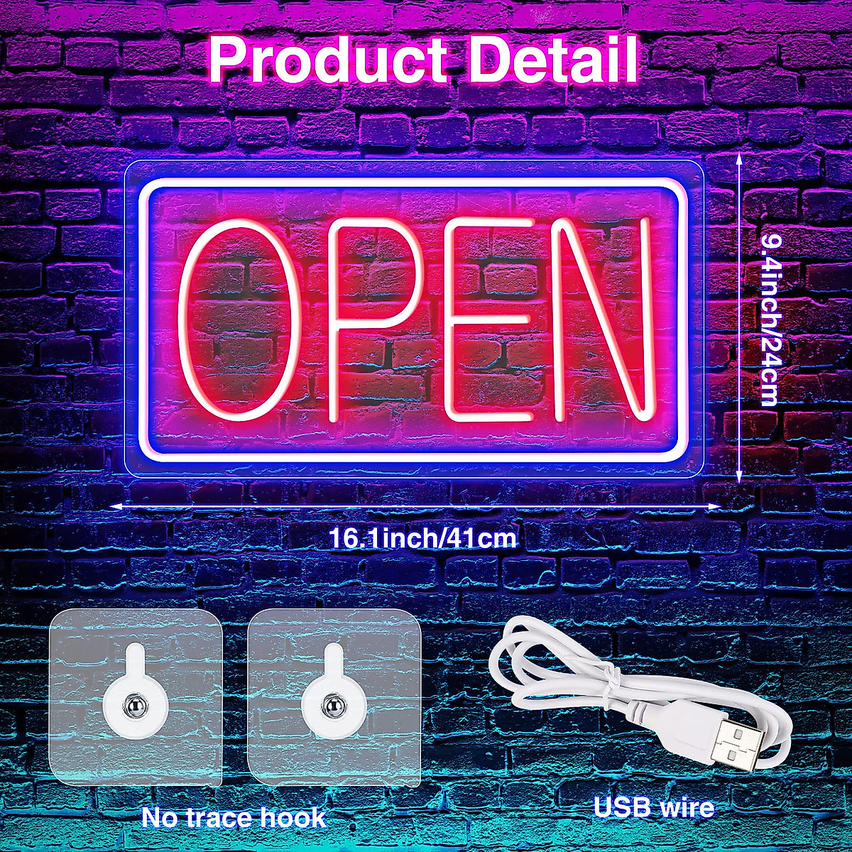 KABOER Neon Open Sign,16"x 9" LED Lights Open Sign Christmas Decoration,New Ultra Bright LED Neon Sign Wall Art for Business Bar Salon Shop Club(OPEN)