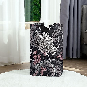 Nander Chinese Dragon Large Laundry Basket,Collapsible Laundry Bag, Foldable Laundry Hamper, Toy Storage Basket for Blankets, Towels, Books