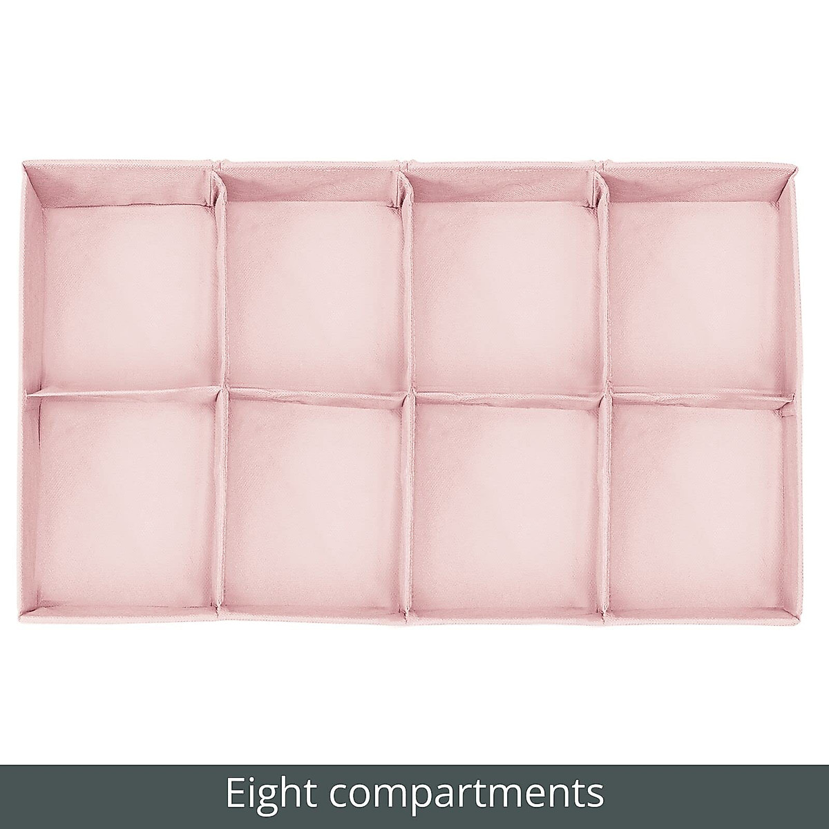 mDesign Fabric 8-Section Divider Drawer Organizer Bin for Baby Nursery Dresser, Closet, Shelf, Changing Table Organization, Hold Clothes, Toys, Diapers, Bib, Blanket - 2 Pack, Pink/White Polka Dot