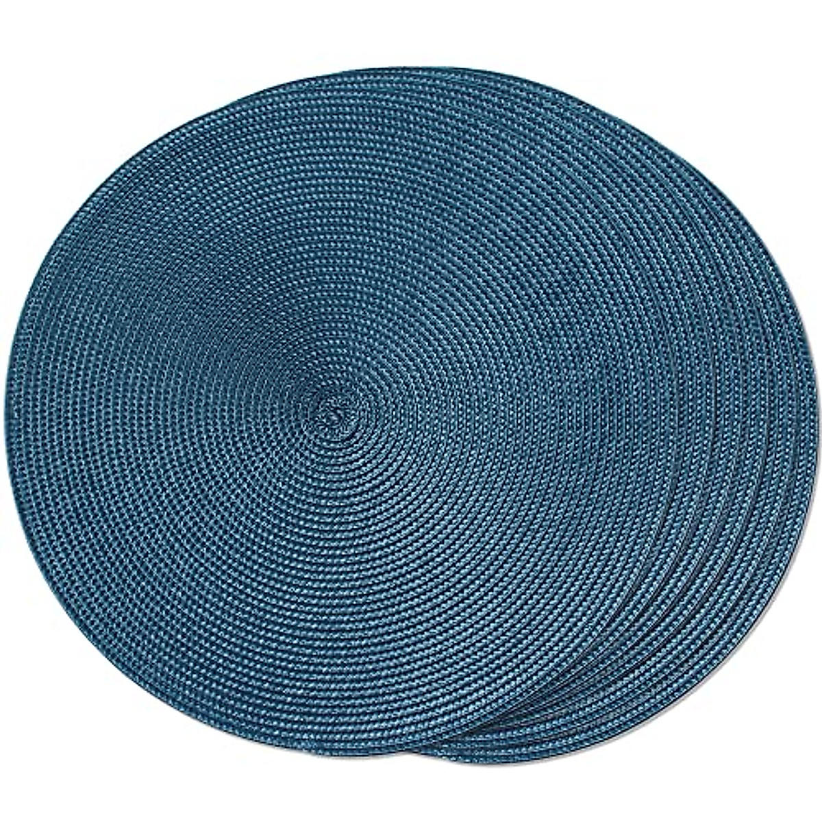 FunWheat Round Braided Placemats Set of 6 Table Mats for Dining Tables Woven Washable Non-Slip Place mats 15 inch (Blue, 6pcs)