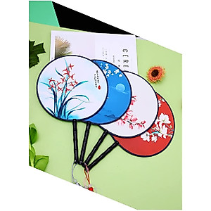 Folding Hand Fan Folding Fan Handheld Folded Fan Double-Sided Circular Fan Chinese Ancient Style Long Handle Tassel Han Chinese Clothing Cheongsam Foldable Fan Hand Held Fans
