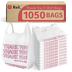 Reli. Plastic Bags Thank You (1050 Count) | White Grocery Bags, Plastic Shopping Bags with Handles