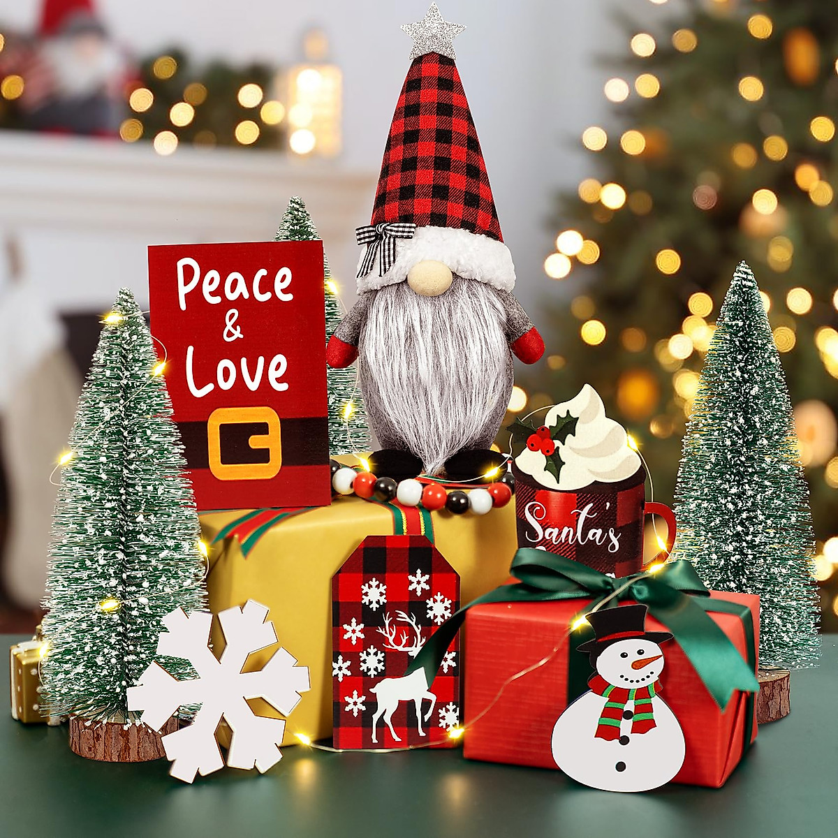 13 Pc Christmas Gnome Plush Tiered Tray Decor Set - Holiday Table Decorations for Home Kitchen Party