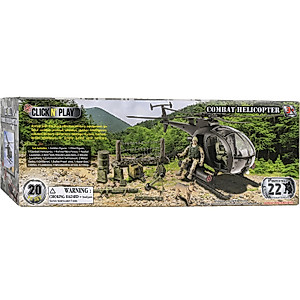 Click N' Play Military Attack Combat Helicopter Toy - 20 Piece Play Set Helicopter Toys with Accessories - Military Toys