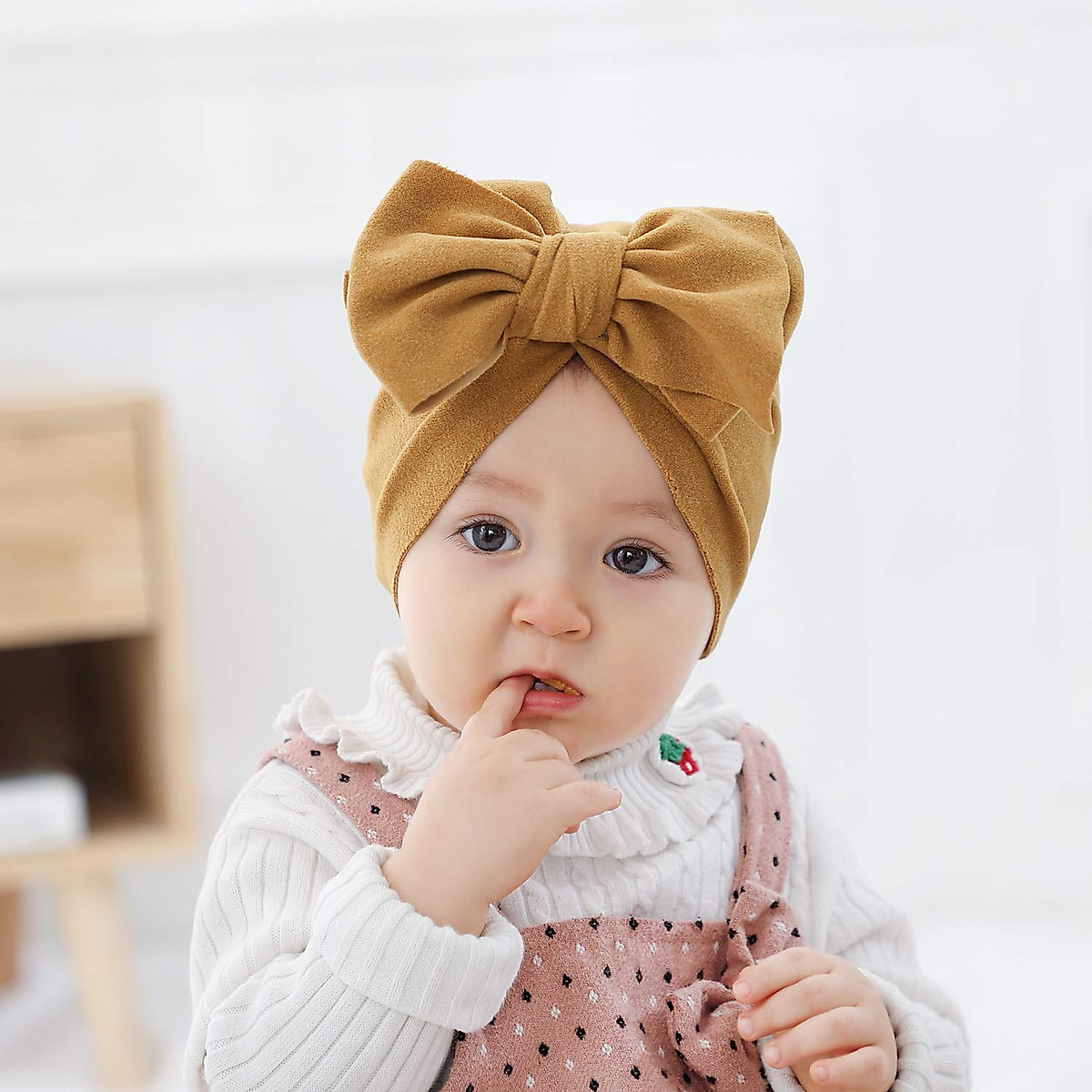 inSowni 8 Pack Super Soft Velvet Solid Nursery Hospital Turban Hat Cap Beanie Bonnet with Big Bow for Baby Girls Toddlers Newborns Infants