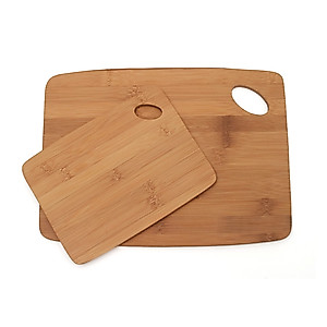 Lipper International Bamboo Wood Thin Kitchen Cutting Boards with Oval Hole in Corner, Set of 2 Boards, 6" x 8" and 9" x 12"