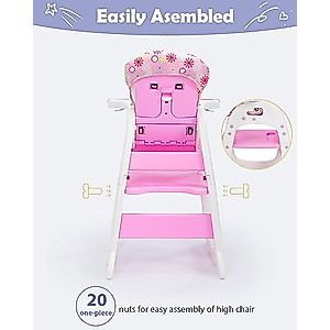 SANDINRAYLI Baby High Chair, Pink 3 in 1 Highchairs, Convertible Plastic Toddler Eating Chair with Tray, Portable Feeding Chair with 5-Point Harness