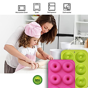 homEdge Silicone Donut Molds, 2-Pack of Non-Stick Food Grade Silicone Pans for Doughnut Baking – Green and Pink