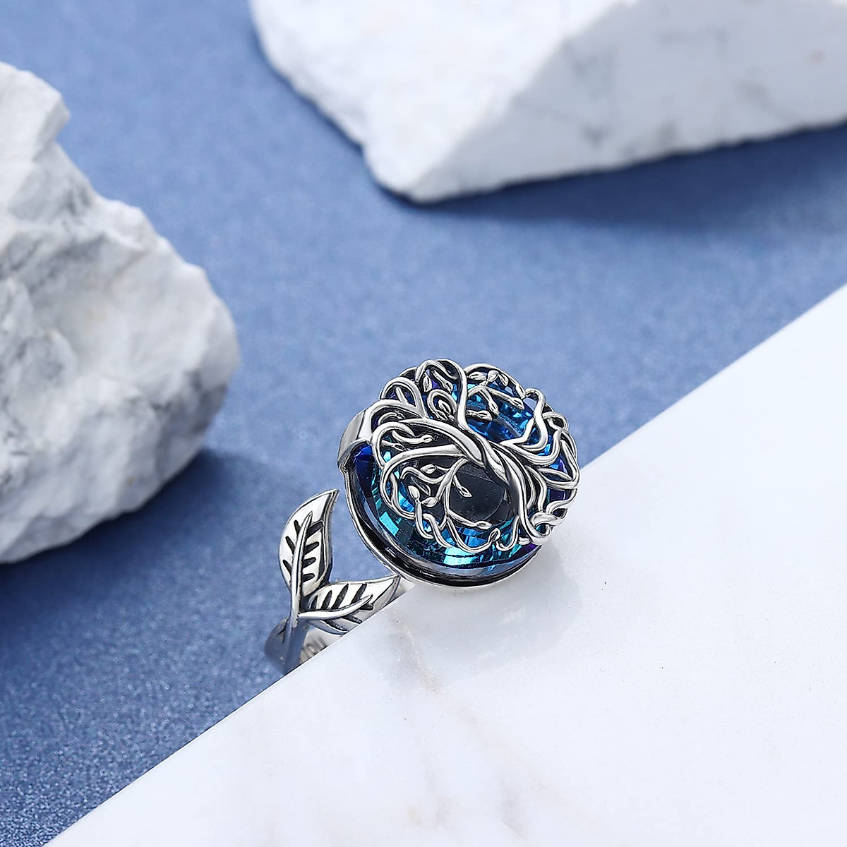 Mothers Day Gift Tree of Life Jewelry S925 Sterling Silver Spinner Fidget Rings for Anxiety Worry Relieving Boredom ADHD Autism Band for Women Tree of Life Rings