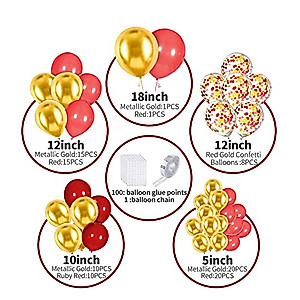 Red Gold Balloon Garland Arch Kit -100pcs 18Inch 12Inch 10Inch 5Inch with Red Metallic Chrome Gold and Red Gold Confetti Balloons for Christmas Holiday Candy Theme Xmas Birthday Decorations