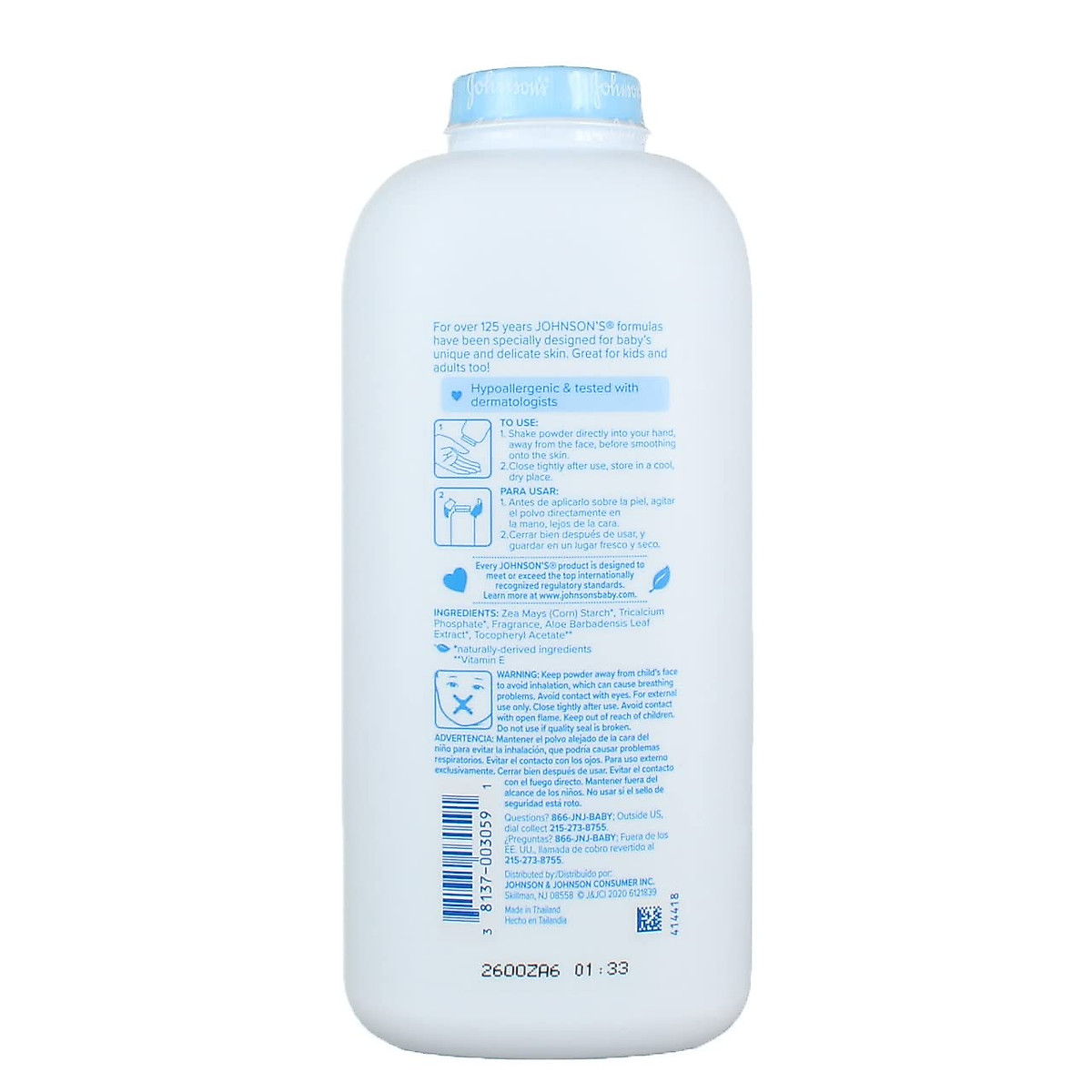 Johnson's Pure Cornstarch Baby Powder with Aloe Vera & Vitamin E, 22 oz - Packaging May Vary