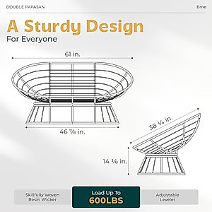 Bme 61" Capacity 600lbs Double Papasan Ergonomic Wicker Papasan Chair with Soft Thick Density Fabric Cushion, Bee-Designed Base, High Capacity Steel Frame, 360 Degree Swivel for Living, Bedroom,...