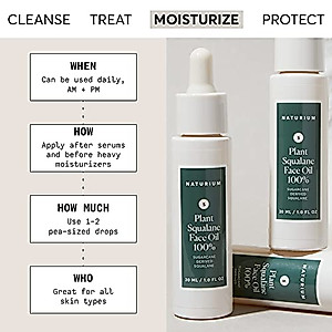 Naturium Plant Squalane Face Oil 100%, With Sugarcane Derived Squalane, Lightweight & Hydrating, 1 oz