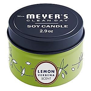 MRS. MEYER'S CLEAN DAY Soy Tin Candle, 12 Hour Burn Time, Made with Soy Wax and Essential Oils, Lemon Verbena, 2.9 oz