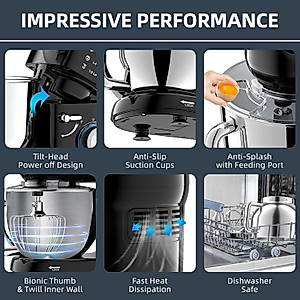 Kitchen Stand Mixer, 6Qt Household Stand Mixers, 660W 6+P Speed Tilt-Head Electric Dough Mixer, Food Mixers for Daily Use with Dough Hooks, Whisk, Beater