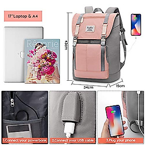 YAMTION Women Laptop Backpack 17 inch School Backpack for Teen Girls,College Backpack Student Bags Water Resistant with USB Charging Port for Work Gym and Travel,for Nurse and Teacher