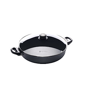 Swiss Diamond 12.5" 4.5Qt Sauteuse HD Nonstick Induction Diamond Coated Aluminum Sauteuse, Includes Lid PFOA Free Dishwasher and Oven Safe Grey