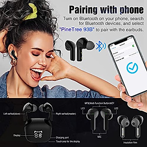 Pinetree True Wireless Earbuds, Bluetooth 5.0 Headphones, Noise Cancelling Crystal Clear Sound, in-Ear Stereo Earphones 100 Hours Long Battery time,Superior Headphones (Black)