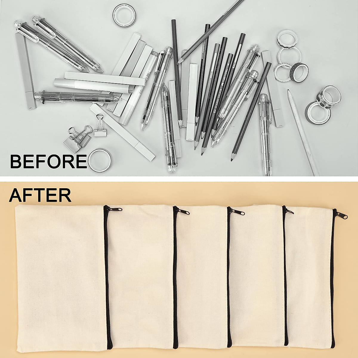 EOOUT 16pcs Blank Canvas Zipper Pouch for DIY Craft, Canvas Makeup Bags Small Pencil Pouch with Zipper in Bulk Canvas Cosmetic Bag Multi-Purpose Travel Bags (8.3×5inch)