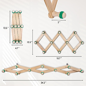 Wooden Expandable Accordion Wall Hanger,2 Pack Including 20 Peg Hooks,Perfectly Hook for Coats, Mugs,Coffee, Coat,Keys, Hat Rack,X Shap,Make Living Room Decorative and Neat,Rustic Style (White)