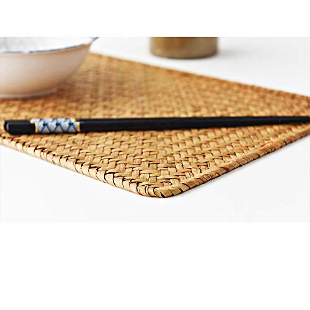 4 Pack Rectangular Woven Placemats, Natural Seagrass Place Mats, 17" x 12", Rattan Wicker Table Mats for Dining Table