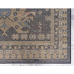 Unique Loom Taftan Collection Border Geometric Tribal Inspired Design Area Rug, 9 ft x 12 ft, Navy Blue/Gold