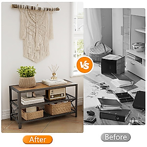 Hoctieon Shoe Rack, 3-Tier Shoe Organizer, 28in Small Wooden Shoe Bench for Front Door, Shoe Storage with Mesh Shelves for Entryway Living Room Hallway Closet, Rustic Brown (3-Tier)