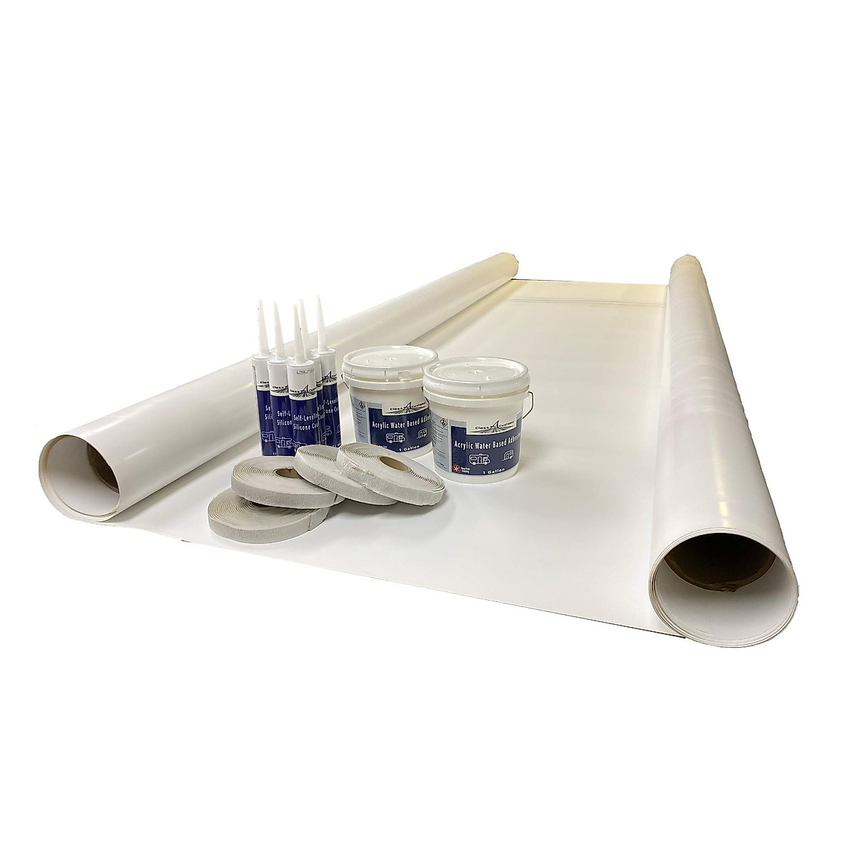 Class A Customs 9.5 ft TPO RV Rubber Roof Kit | 30 ft Long Complete Roof Kit | Motor Home Roof | Camper Roof | Trailer Rubber Membrane and Glue Roofing Kit